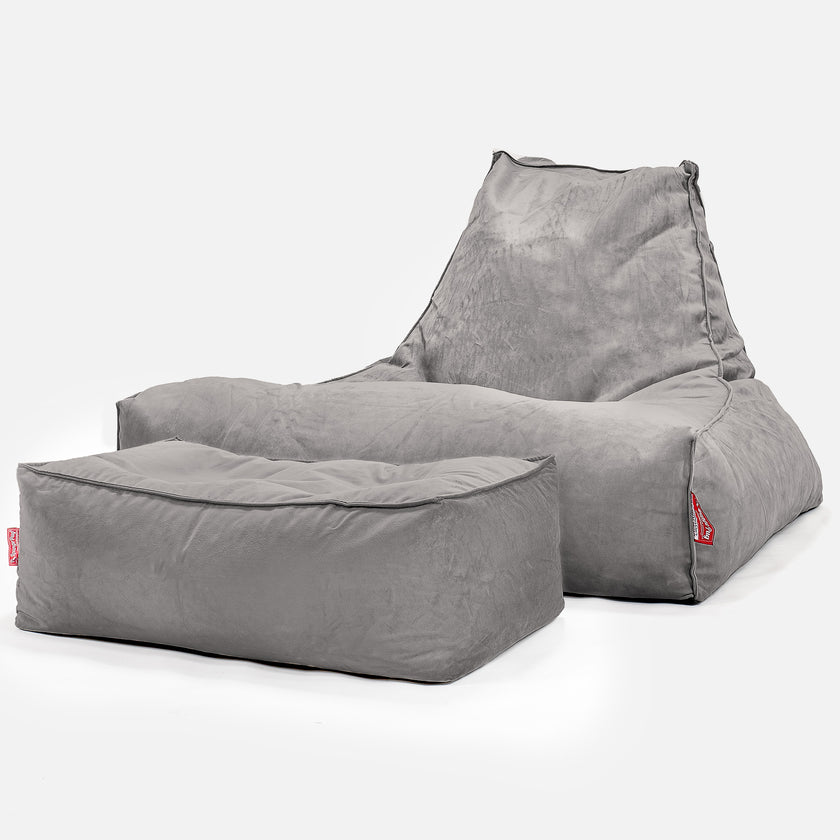 Lounge Pug, Mega-stoel Zitzak, Grote Fauteuil Poef, Fluweel Zilver– Big ...